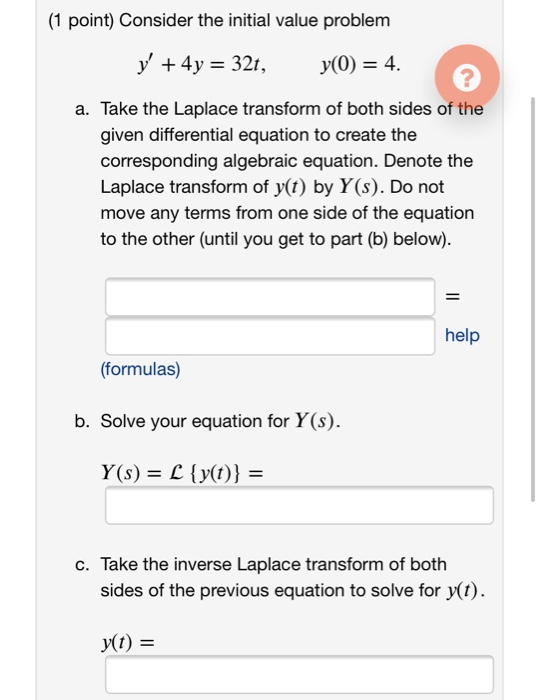 Solved (1 point) Consider the initial value problem y' + 4y | Chegg.com