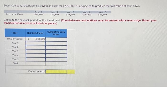 Solved Beyer Company is considering buying an asset for | Chegg.com