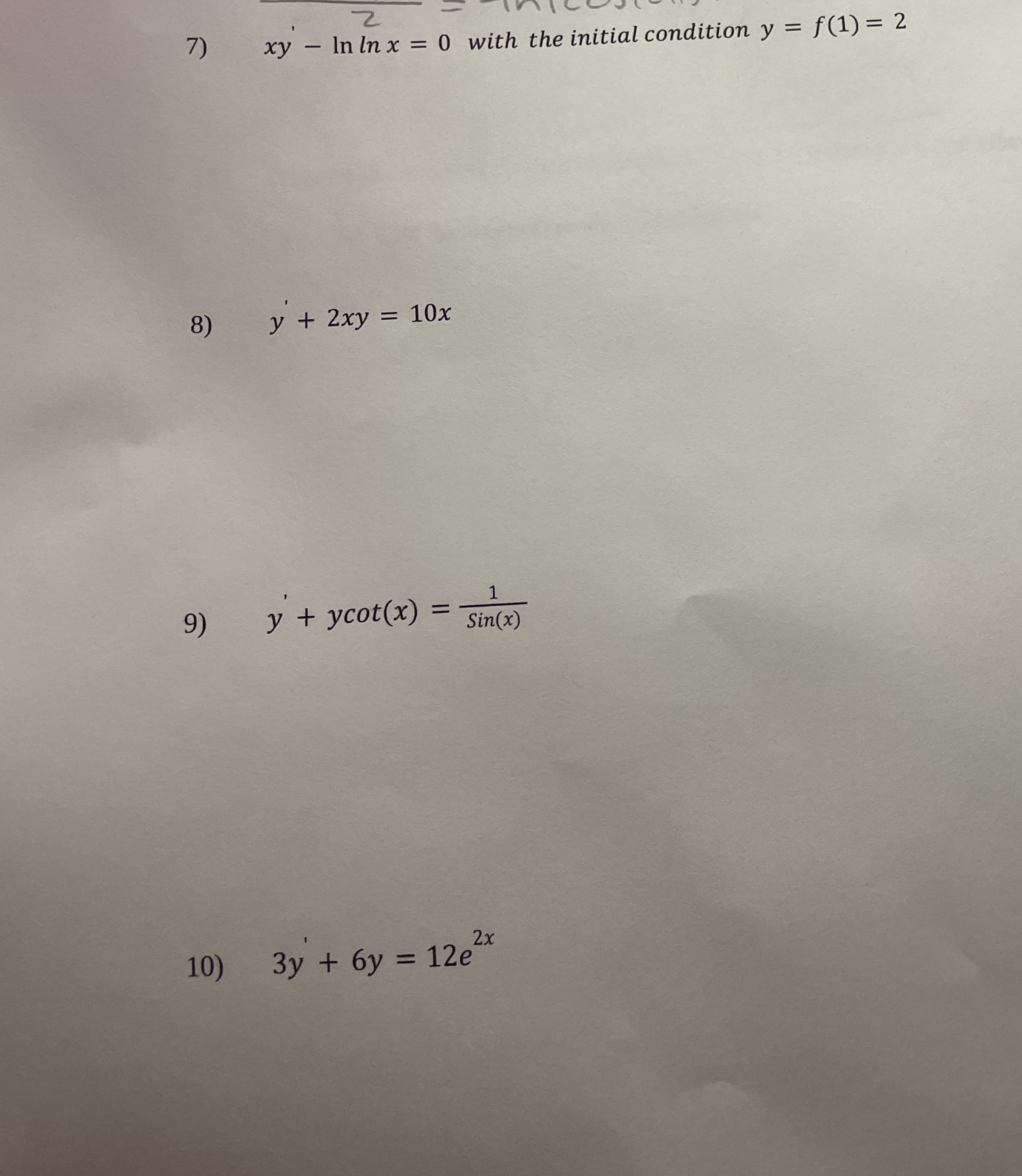 Solved xy'-lnlnx=0 ﻿with the initial condition | Chegg.com