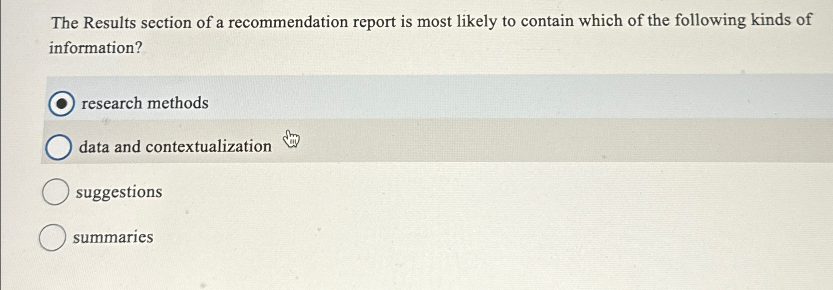Solved The Results section of a recommendation report is | Chegg.com