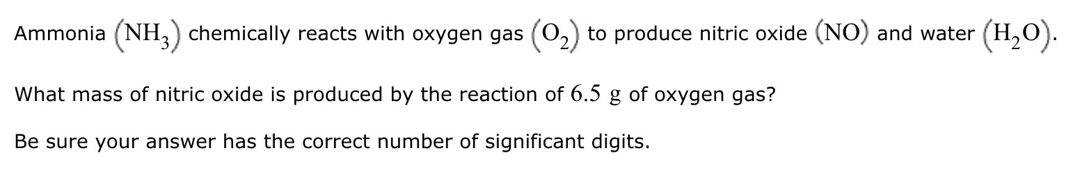 Solved Ammonia (NH3) ﻿chemically reacts with oxygen gas (O2) | Chegg.com