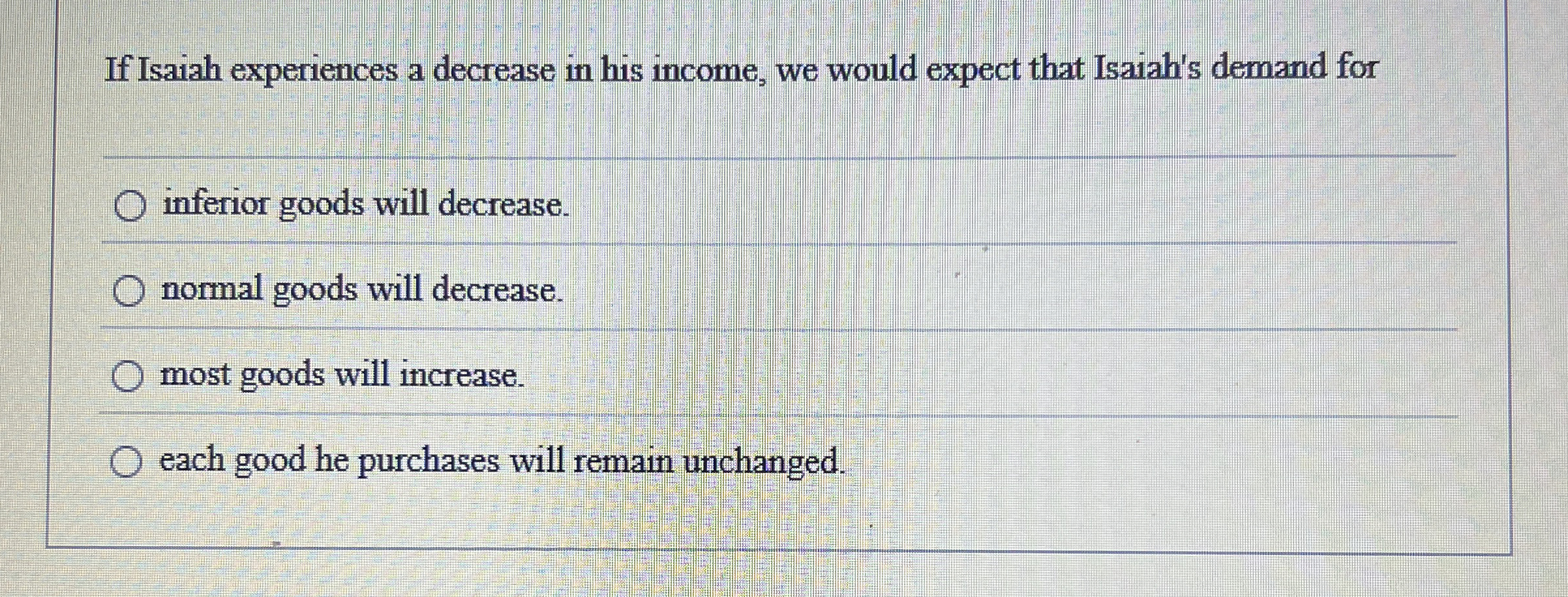 Solved If Isaiah experiences a decrease in his income, we | Chegg.com