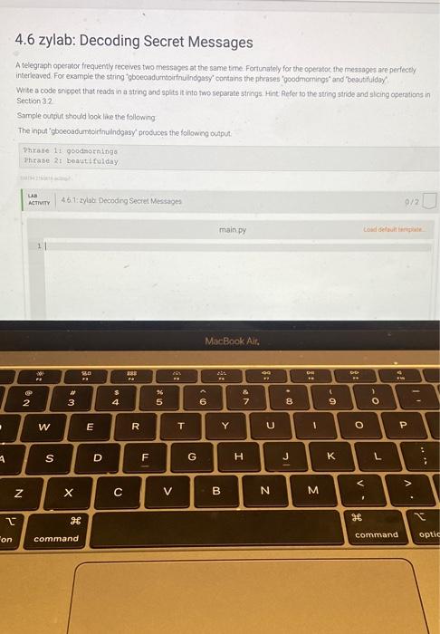 Solved 4.6 zylab: Decoding Secret Messages A telegraph | Chegg.com
