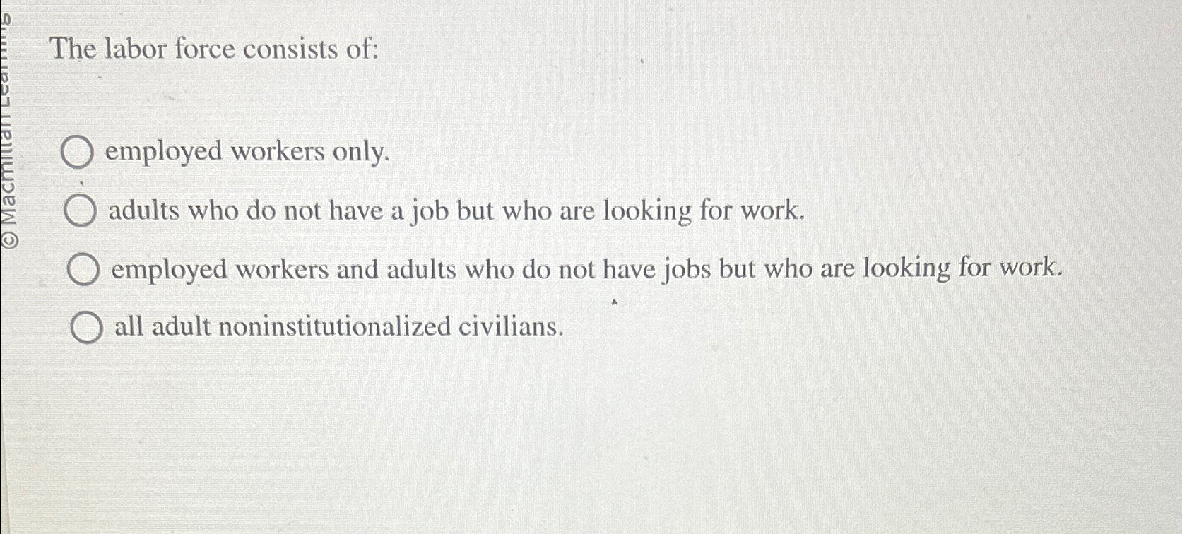 Solved The labor force consists of:employed workers | Chegg.com