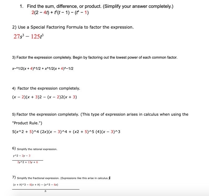 Solved 1. Find the sum, difference, or product. (Simplify | Chegg.com