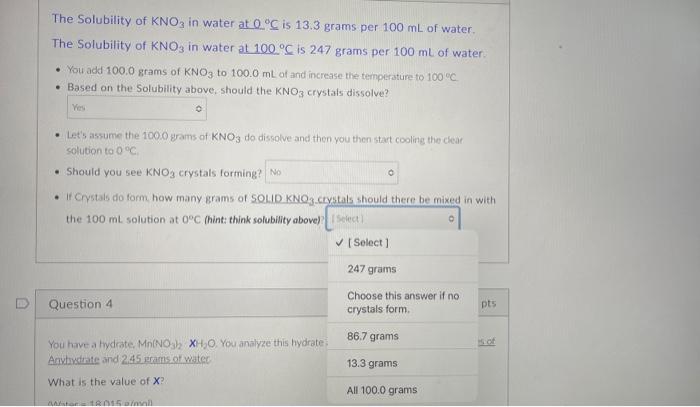 Solved The Solubility of KNO3 in water at Q∘C is 13.3 grams | Chegg.com