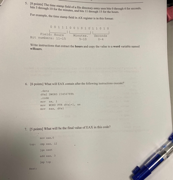 5. [8 points) The time stamp field of a file | Chegg.com