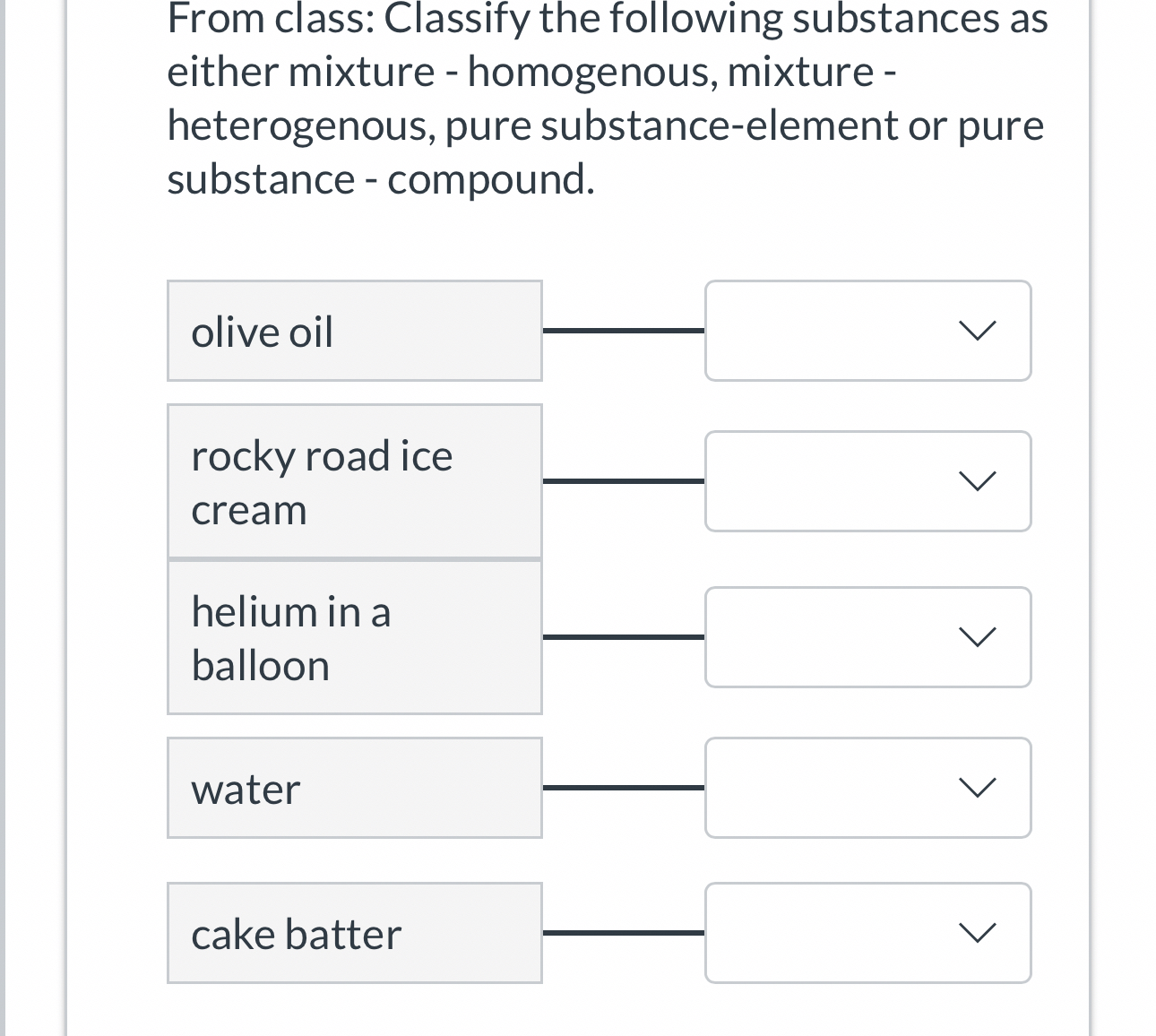 Solved From class: Classify the following substances as | Chegg.com