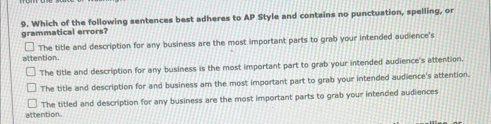 Solved Which of the following sentences best adheres to AP | Chegg.com