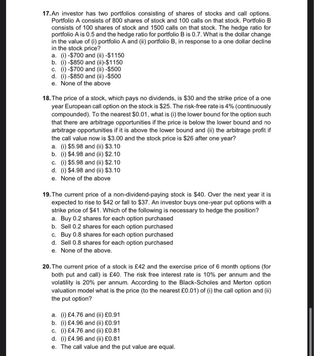 Solved 17 An Investor Has Two Portfolios Consisting Of