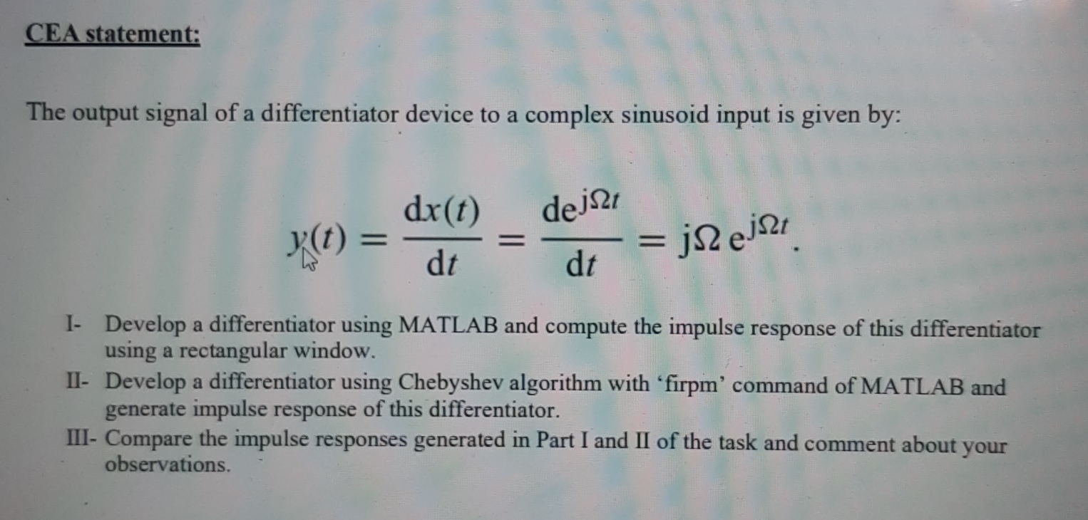 CEA statement:The output signal of a differentiator | Chegg.com