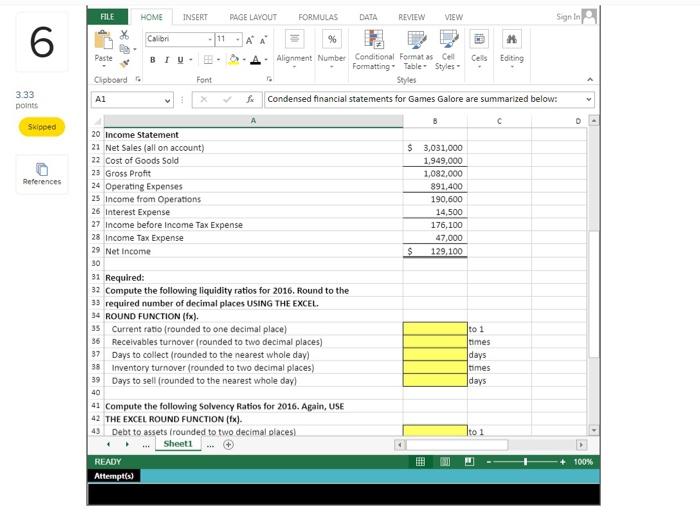 Solved Calculating Select Ratios using Excel's ROUND and | Chegg.com
