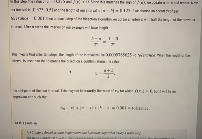 Solved (a) Create a flowchart that implements the bisection | Chegg.com