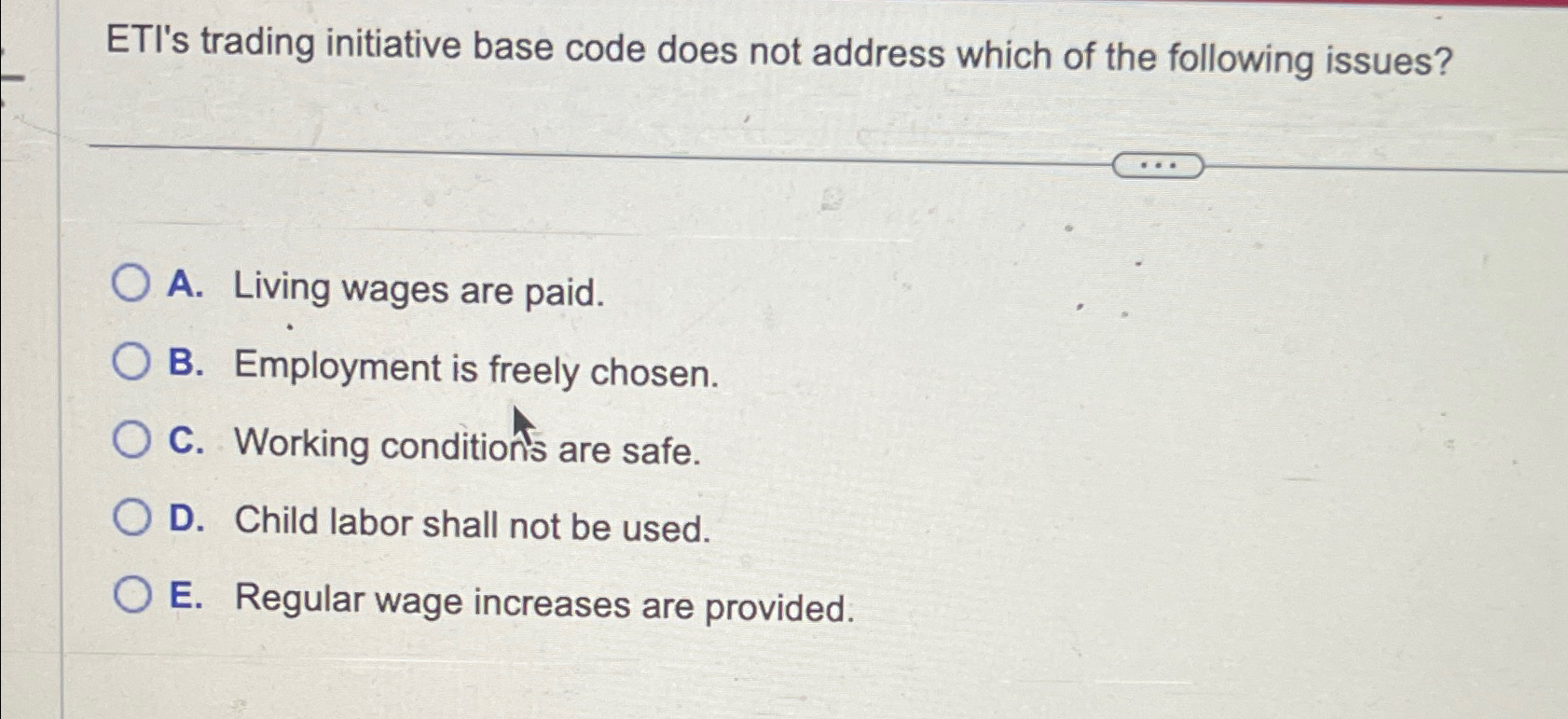 Solved ETI's trading initiative base code does not address | Chegg.com