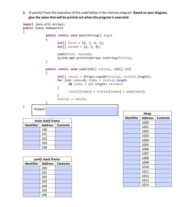 Solved 2. (5 points) Trace the execution of the code below | Chegg.com Solved 2. (5 points) Trace the execution of the code below | Chegg.com