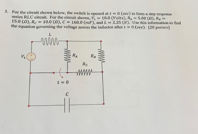 Solved For the circuit shown below, the switch is opened at | Chegg.com