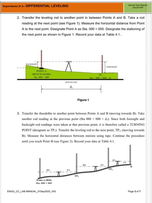 Experiment #3-DIFFERENTIAL LEVELING Second Year | Chegg.com