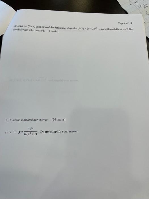 Solved Page 4 of I4 c) Using the (limit) definition of the | Chegg.com