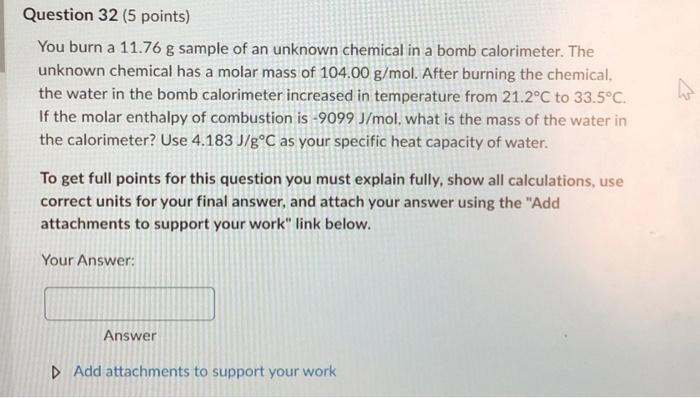 Solved You burn a 11.76 g sample of an unknown chemical in a | Chegg.com