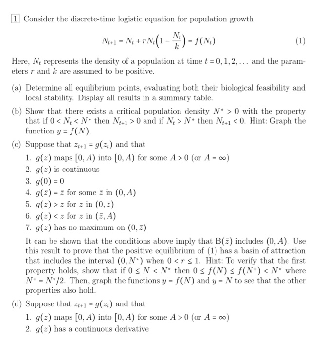 Consider the discrete-time logistic equation for | Chegg.com