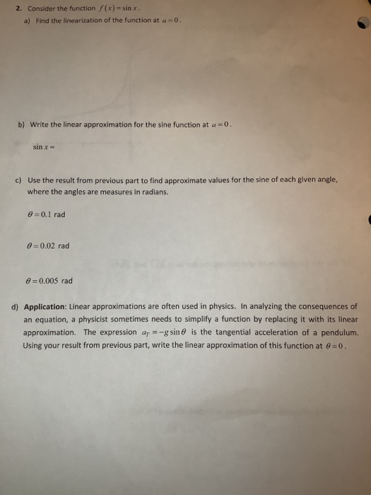 Solved 2. Consider the function /(x) = sinx. a) Find the | Chegg.com