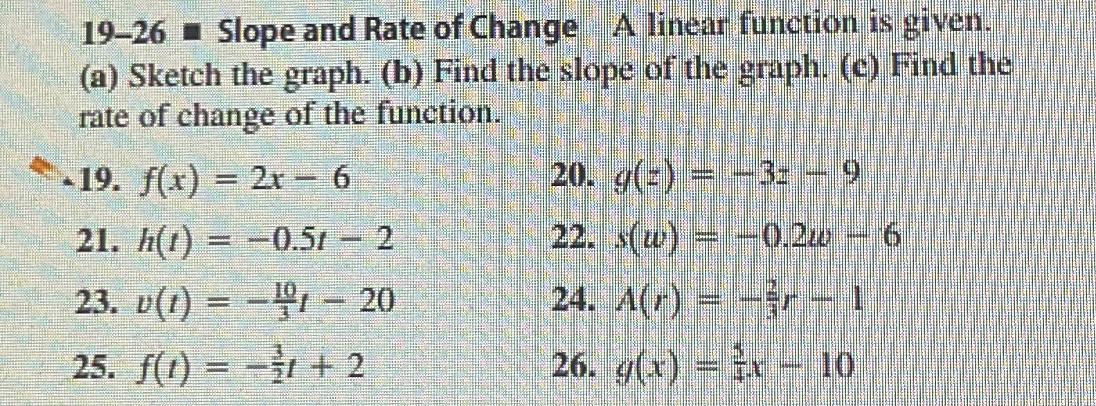 Solved 19-26 ﻿Slope and Rate of Change A linear function is | Chegg.com