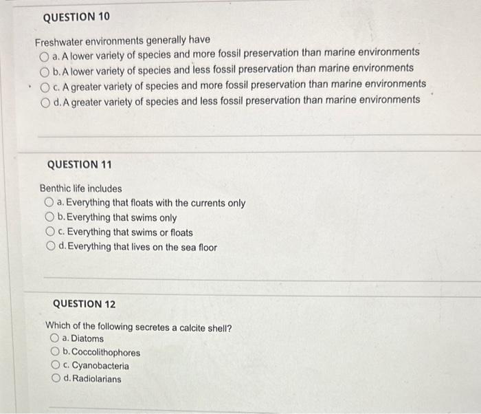 Solved Freshwater environments generally have a. A lower | Chegg.com