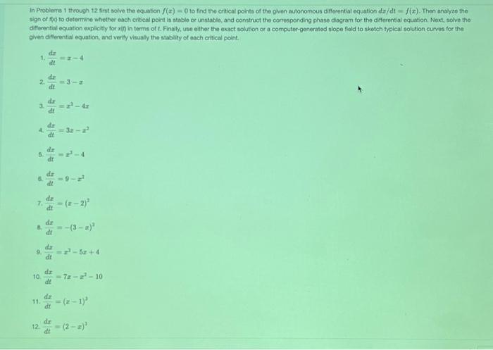 Solved In Problems 1 through 12 first solve the equabion | Chegg.com