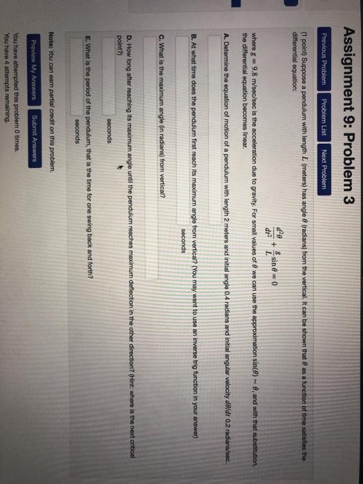 Solved Assignment 9 Problem 3 Previous Problem Problem List 