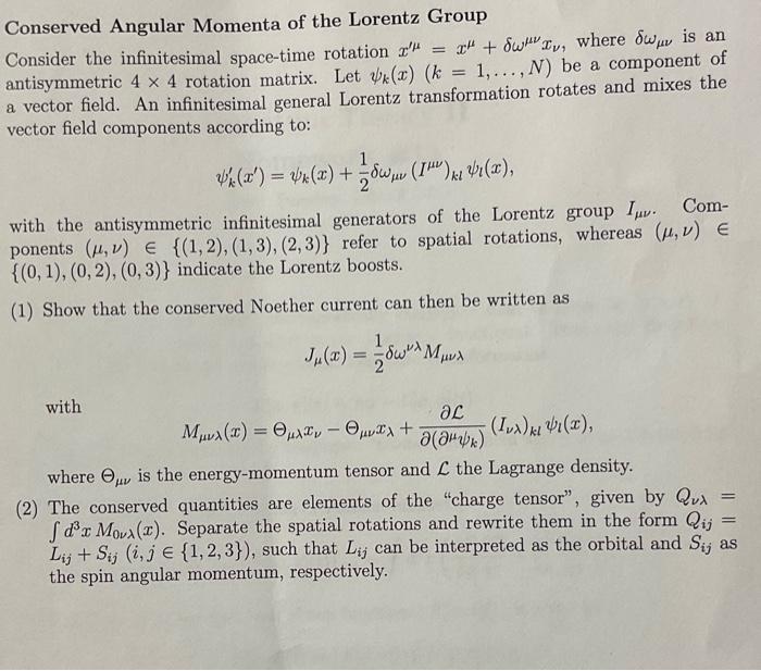 Solved Conserved Angular Momenta of the Lorentz Group | Chegg.com