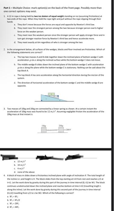 Solved Part 1 - Multiple Choice: mark option(s) on the back | Chegg.com