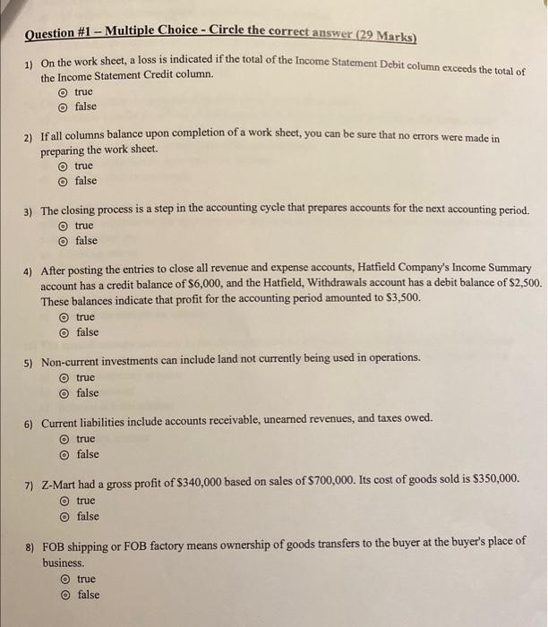 Solved Question \#1 - Multiple Choice - Circle the correct | Chegg.com