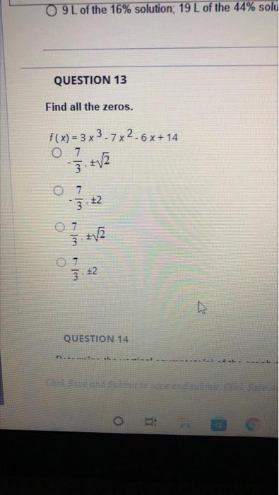 Solved O9L of the 16% solution; 19 L of the 44% solu | Chegg.com ...
