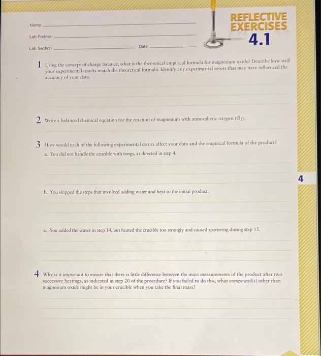 Solved Name REFLECTIVE EXERCISES 4.1 Lab Partner Date Lab | Chegg.com