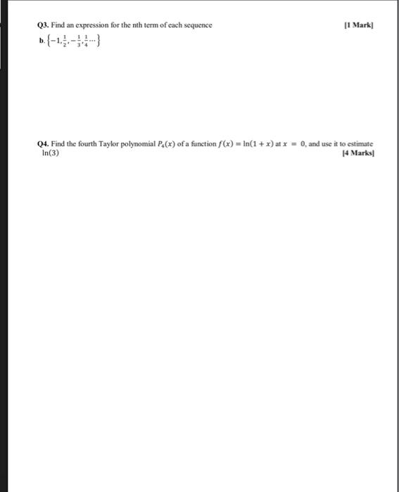 Solved Q3. Find an expression for the nth term of each | Chegg.com