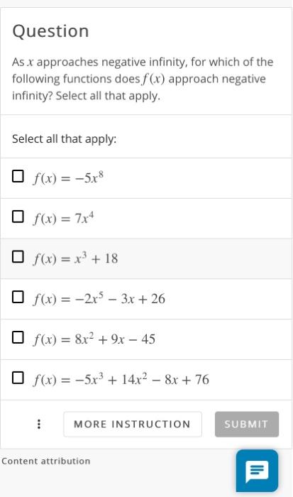 Solved Question As x approaches negative infinity, for which | Chegg.com