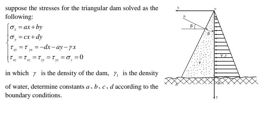 Solved n suppose the stresses for the triangular dam solved | Chegg.com