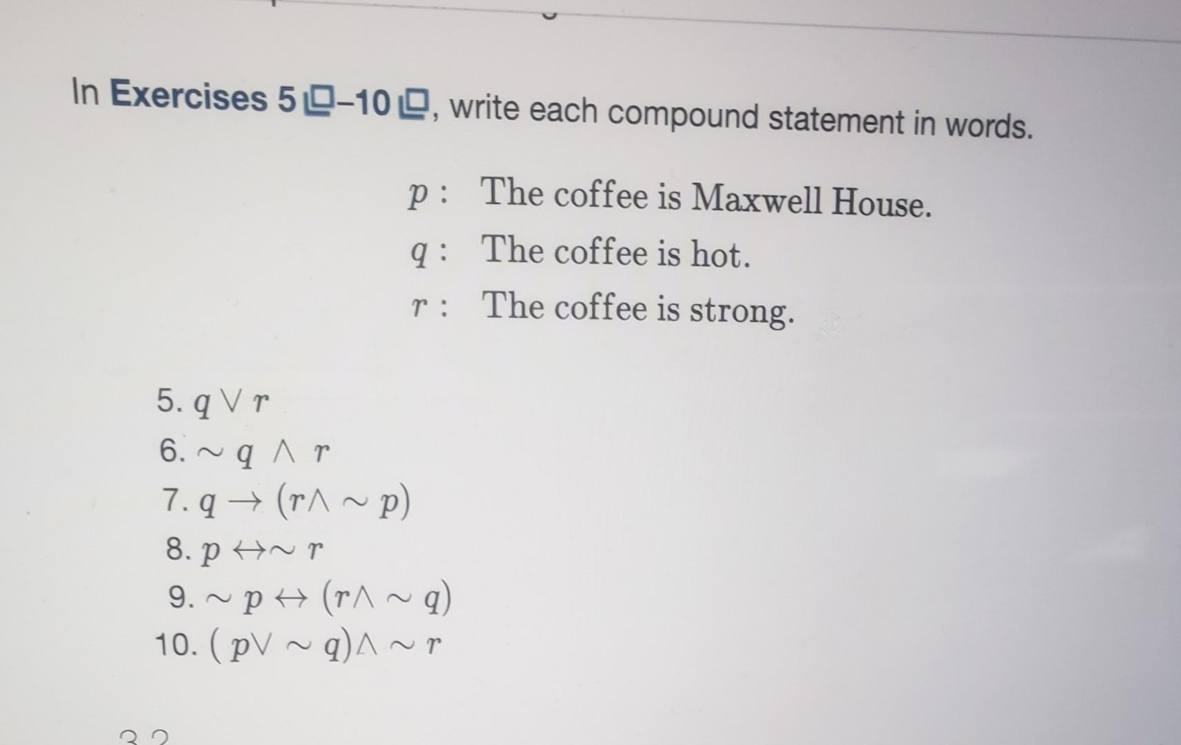 Solved In Exercises 5 −10 , write each compound statement in | Chegg.com