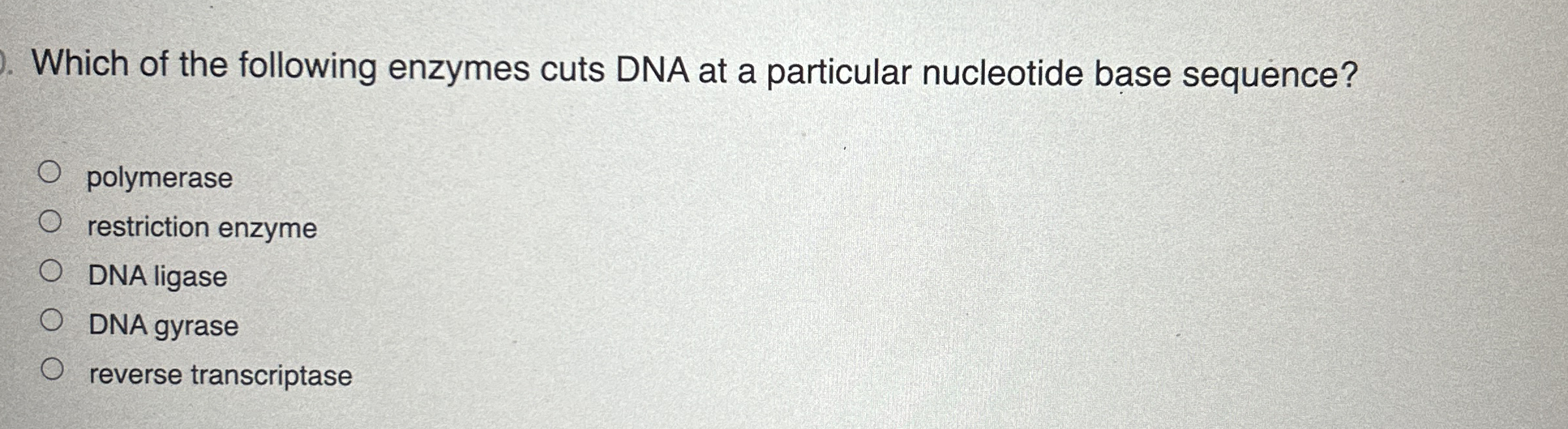 Solved Which of the following enzymes cuts DNA at a | Chegg.com