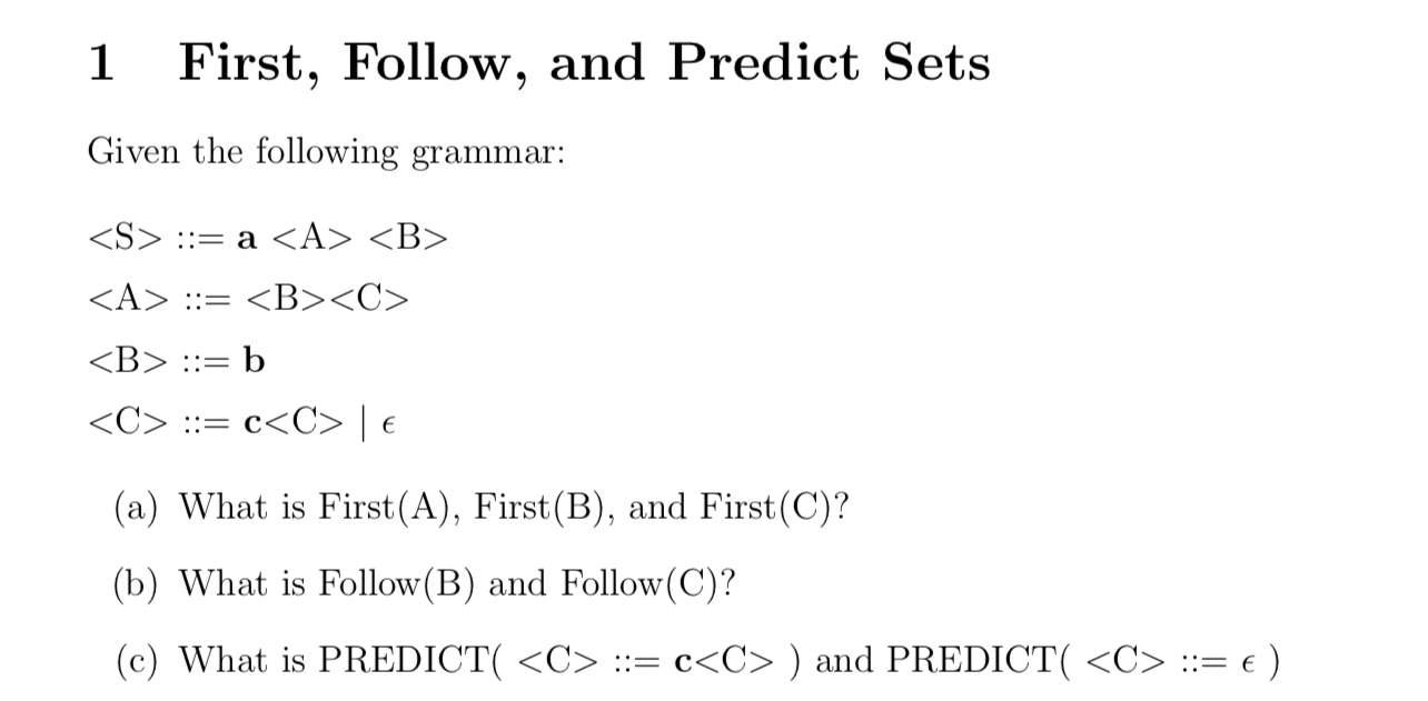 Solved 1 ﻿First, Follow, and Predict SetsGiven the following | Chegg.com