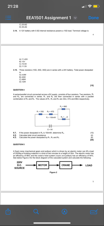 Solved 21:28EEA1501 ﻿Assignment 1C) 25.60D) 35.203.14. ﻿A 12 | Chegg.com