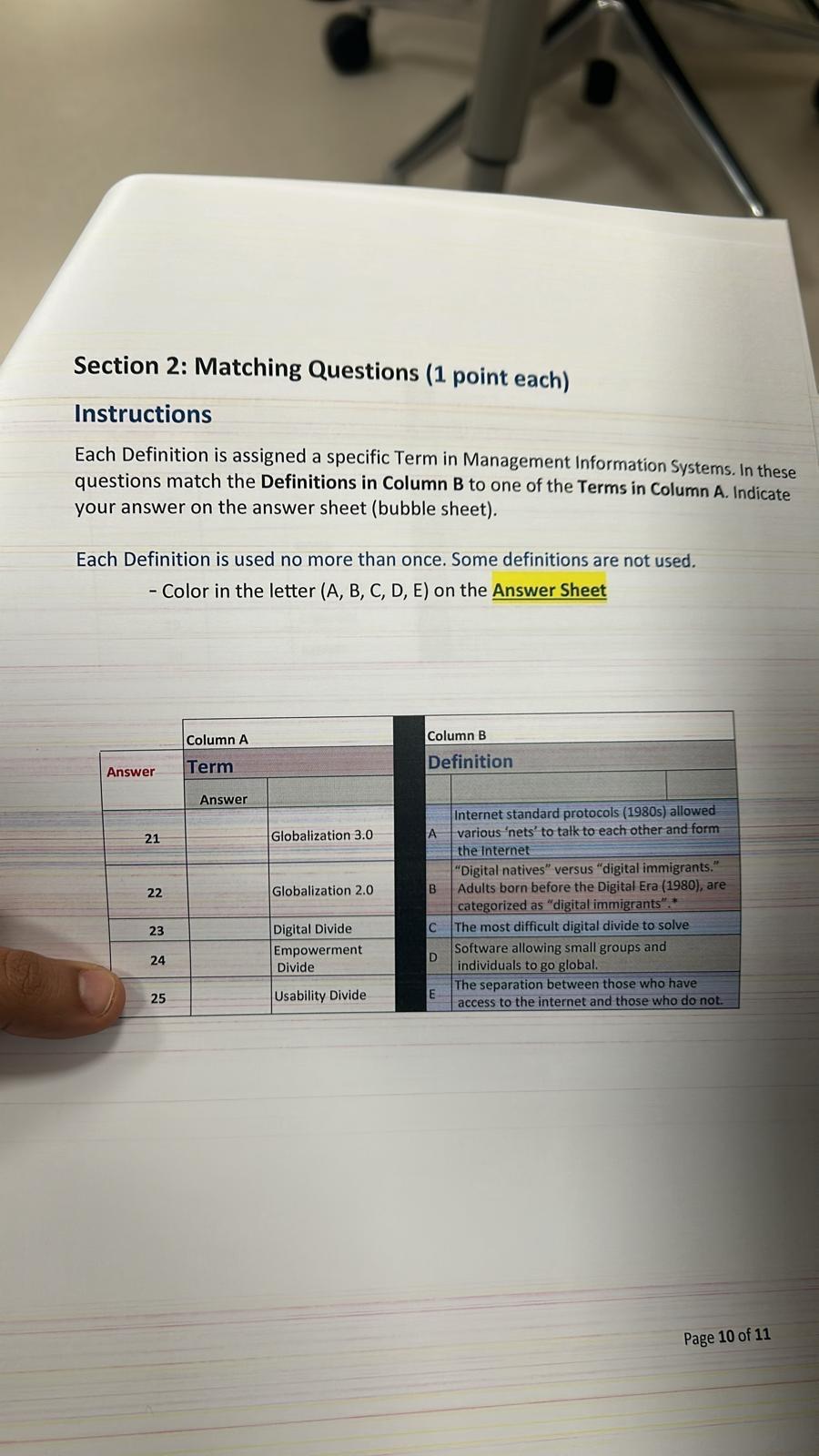 Solved Section 2: Matching Questions (1 ﻿point | Chegg.com