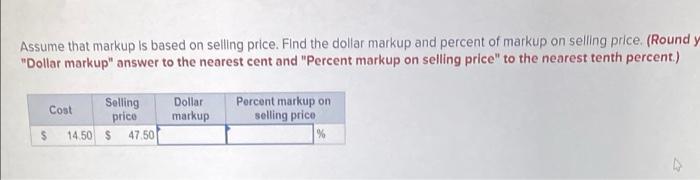 Solved Assume that markup is based on selling price. Find | Chegg.com