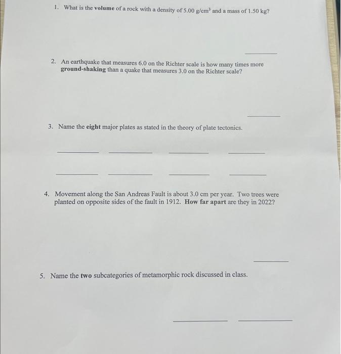 Solved 1. What is the volume of a rock with a density of | Chegg.com