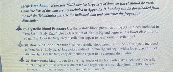 Solved Large Data Sets. Exercises 25-28 involve large sets | Chegg.com