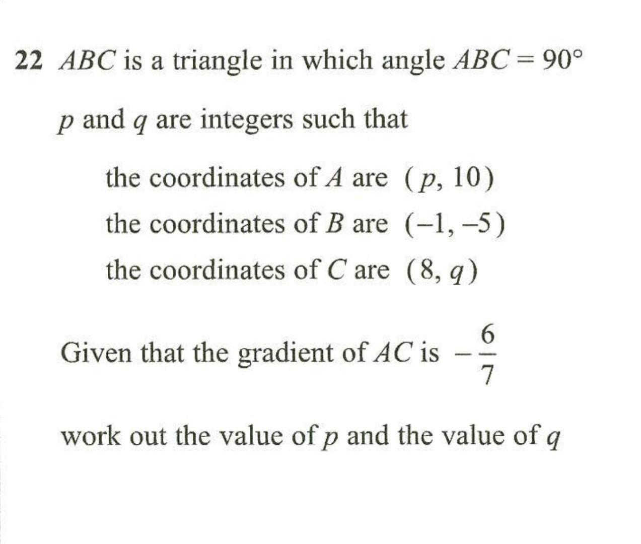 Solved 22ABC is a triangle in which angle ABC=90∘ p and q | Chegg.com