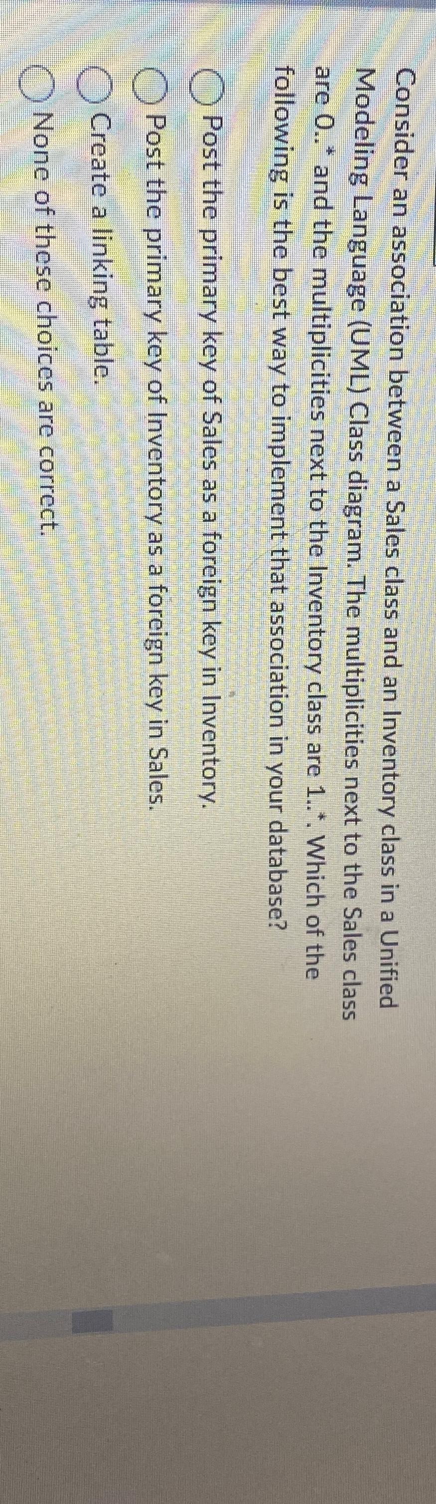 Solved Consider an association between a Sales class and an | Chegg.com