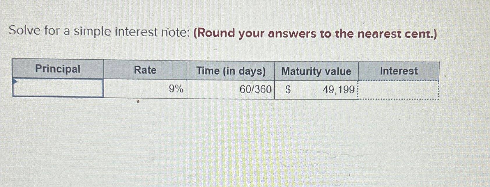 Solved Solve for a simple interest note: (Round your answers | Chegg.com