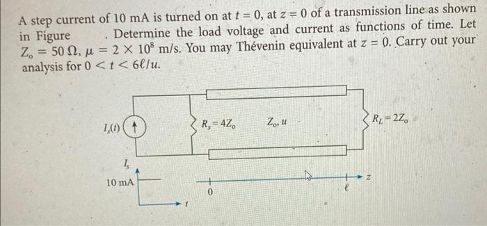 Solved A step current of 10 mA is turned on at t = 0, at z = | Chegg.com