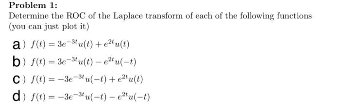 Solved Problem 1: Determine the ROC of the Laplace transform | Chegg.com